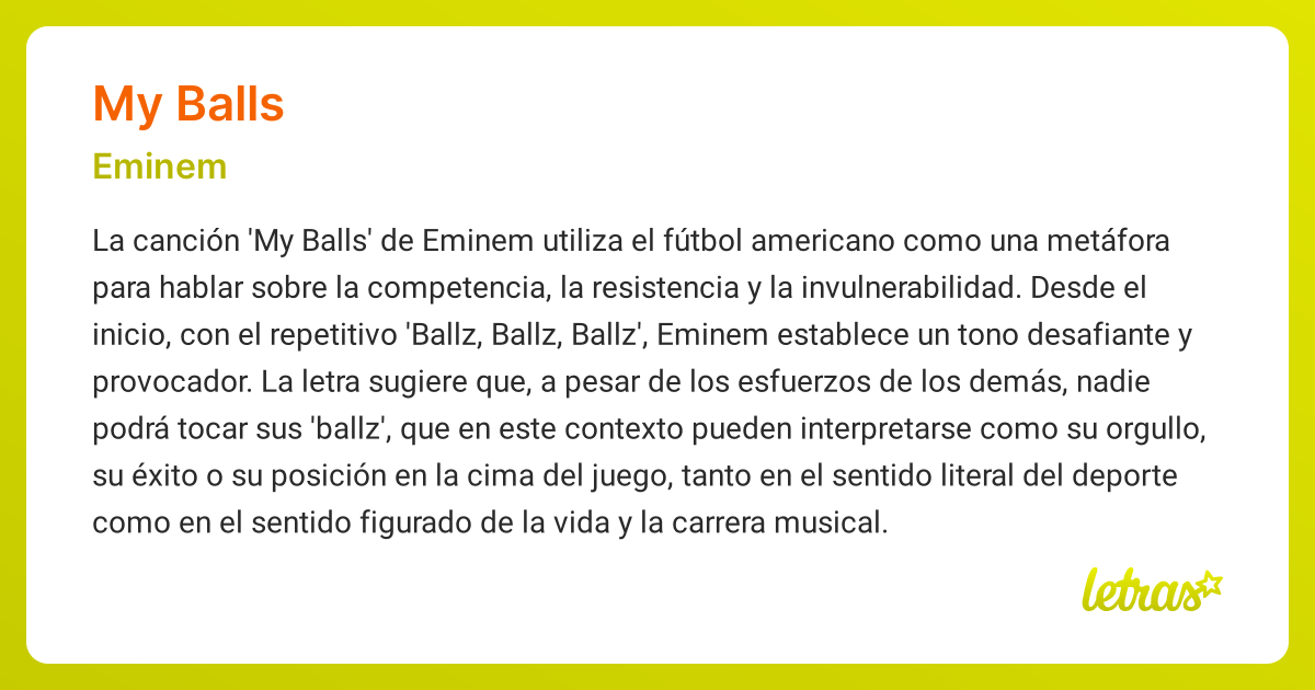 Significado de la canción MY BALLS (Eminem) - LETRAS.COM
