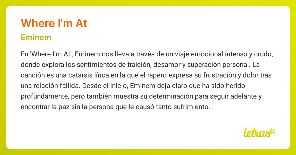 Significado de la canción WHERE I'M AT (Eminem) - LETRAS.COM