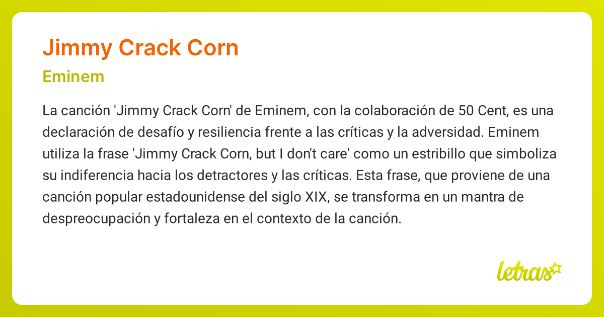 Significado de la canción JIMMY CRACK CORN (Eminem) - LETRAS.COM