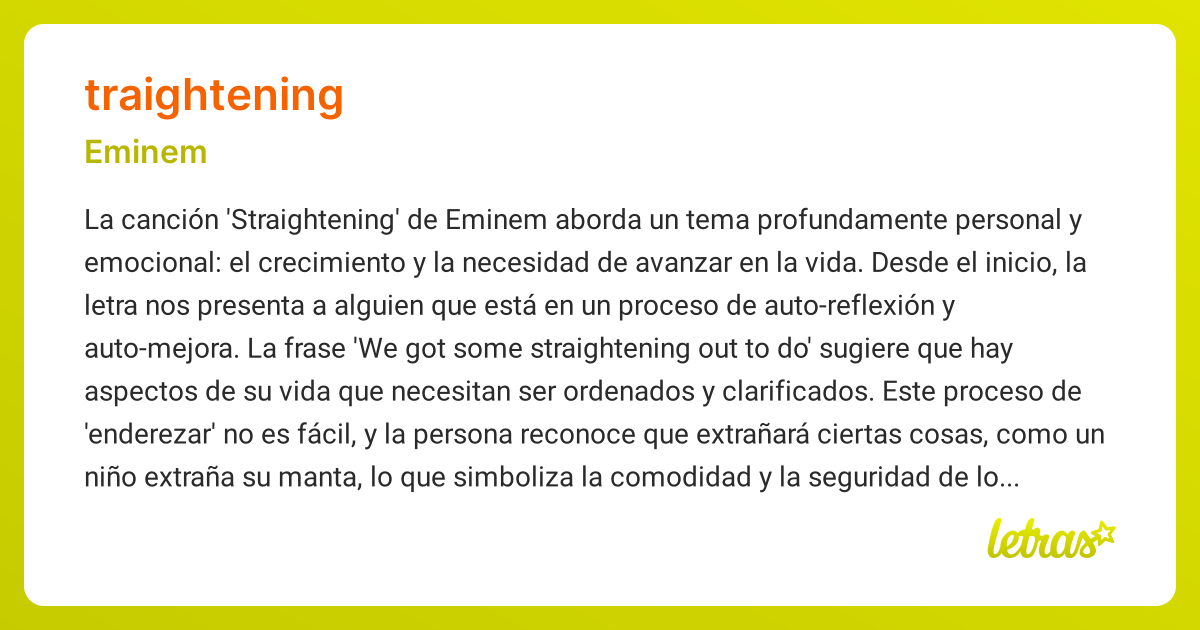 Significado de la canción TRAIGHTENING (Eminem) - LETRAS.COM