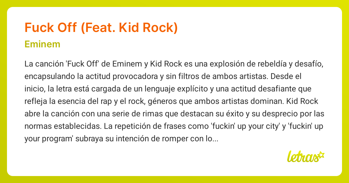 Significado de la canción FUCK OFF (FEAT. KID ROCK) (Eminem) - LETRAS.COM