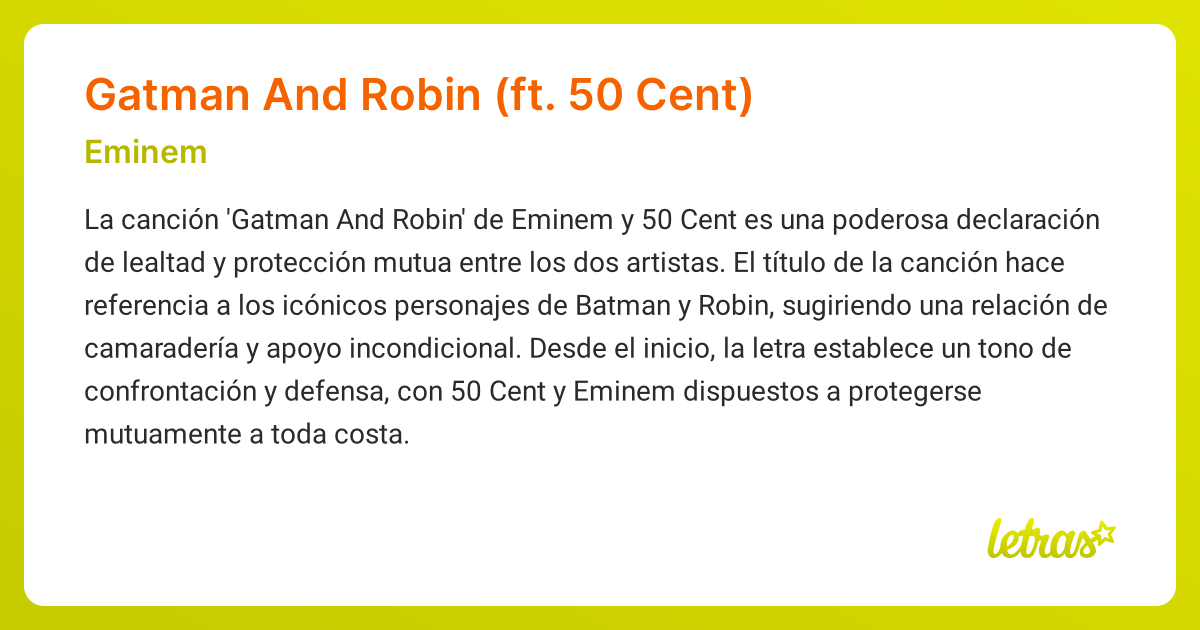 Significado de la canción GATMAN AND ROBIN (FT. 50 CENT) (Eminem ...