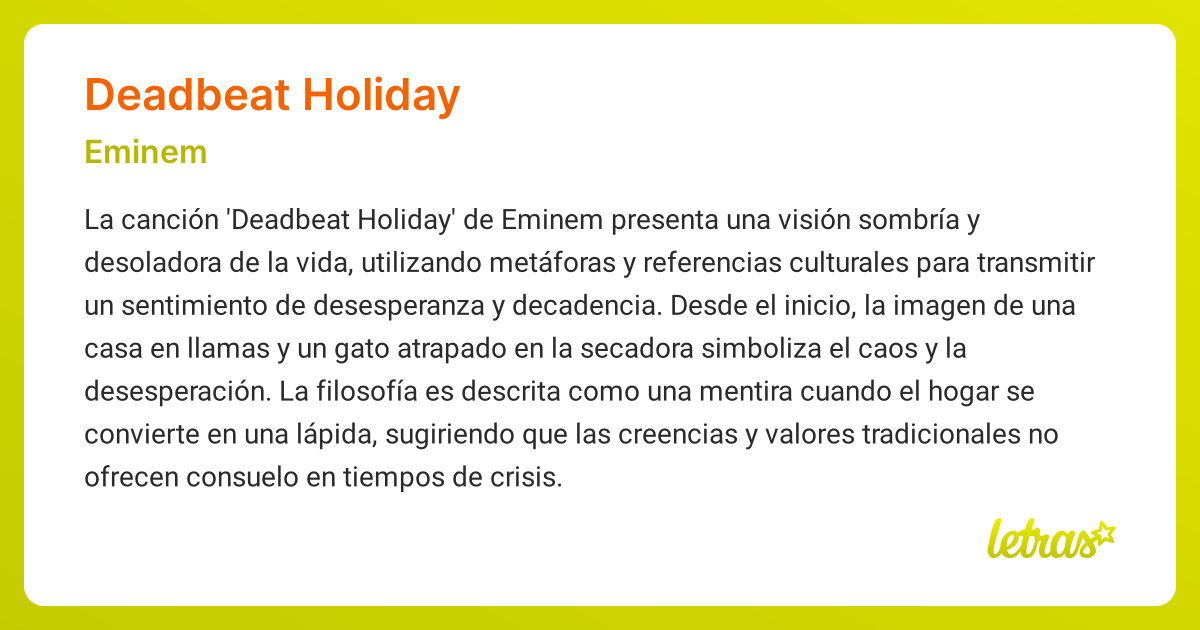 Significado de la canción DEADBEAT HOLIDAY (Eminem) - LETRAS.COM
