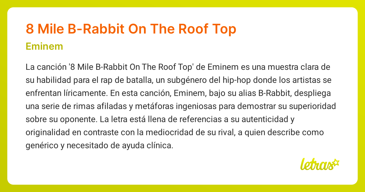 Significado de la canción 8 Mile B-Rabbit On The Roof Top (Eminem ...