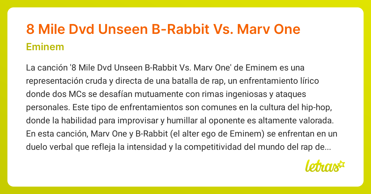 Significado de la canción 8 Mile Dvd Unseen B-Rabbit Vs. Marv One ...
