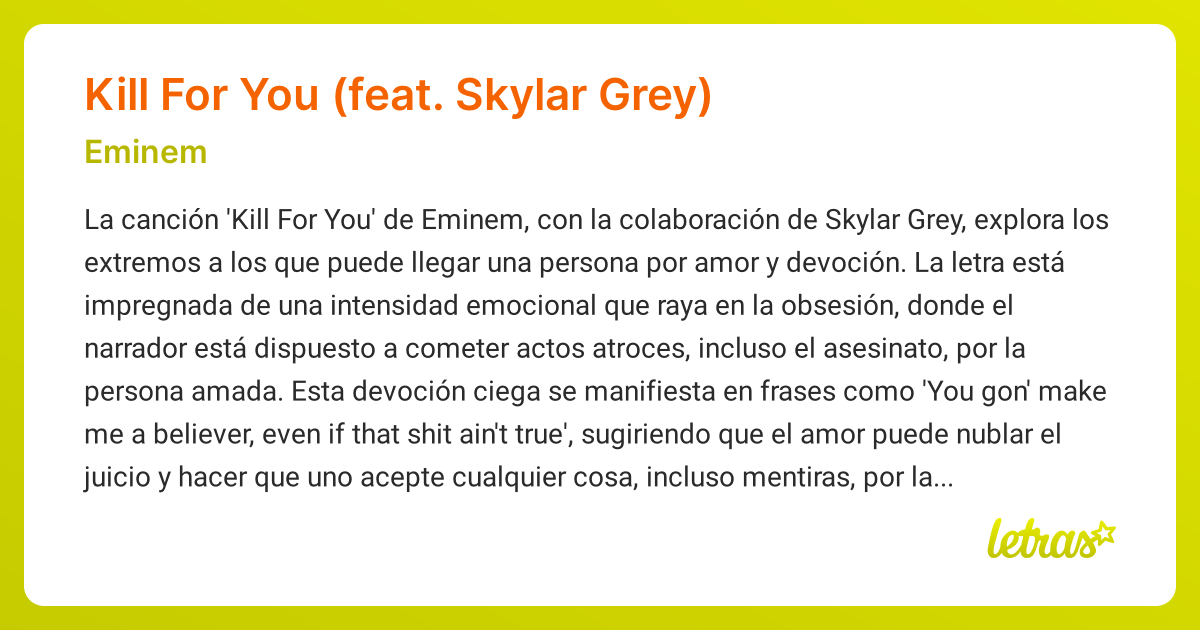 Significado de la canción Kill For You (feat. Skylar Grey) (Eminem ...