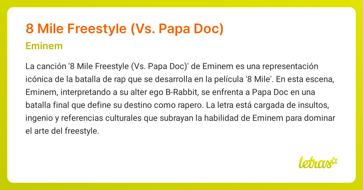 Significado de la canción 8 Mile Freestyle (Vs. Papa Doc) (Eminem ...