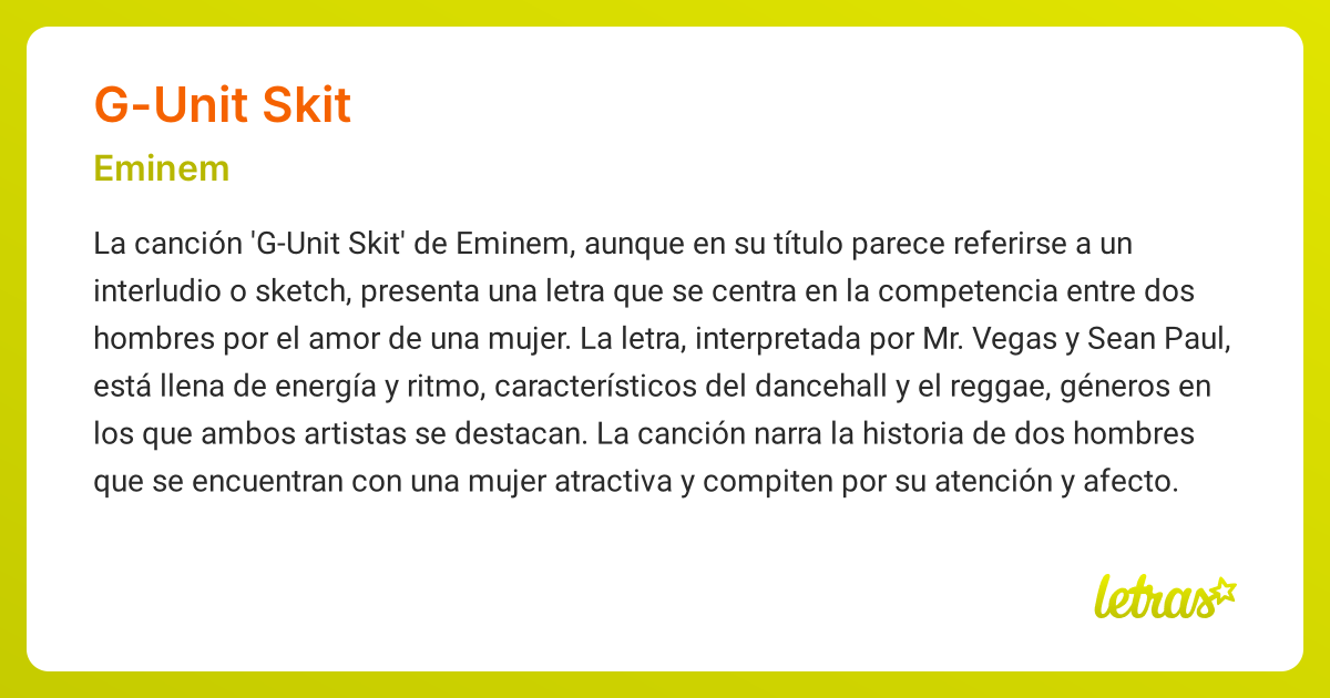 Significado de la canción G-UNIT SKIT (Eminem) - LETRAS.COM