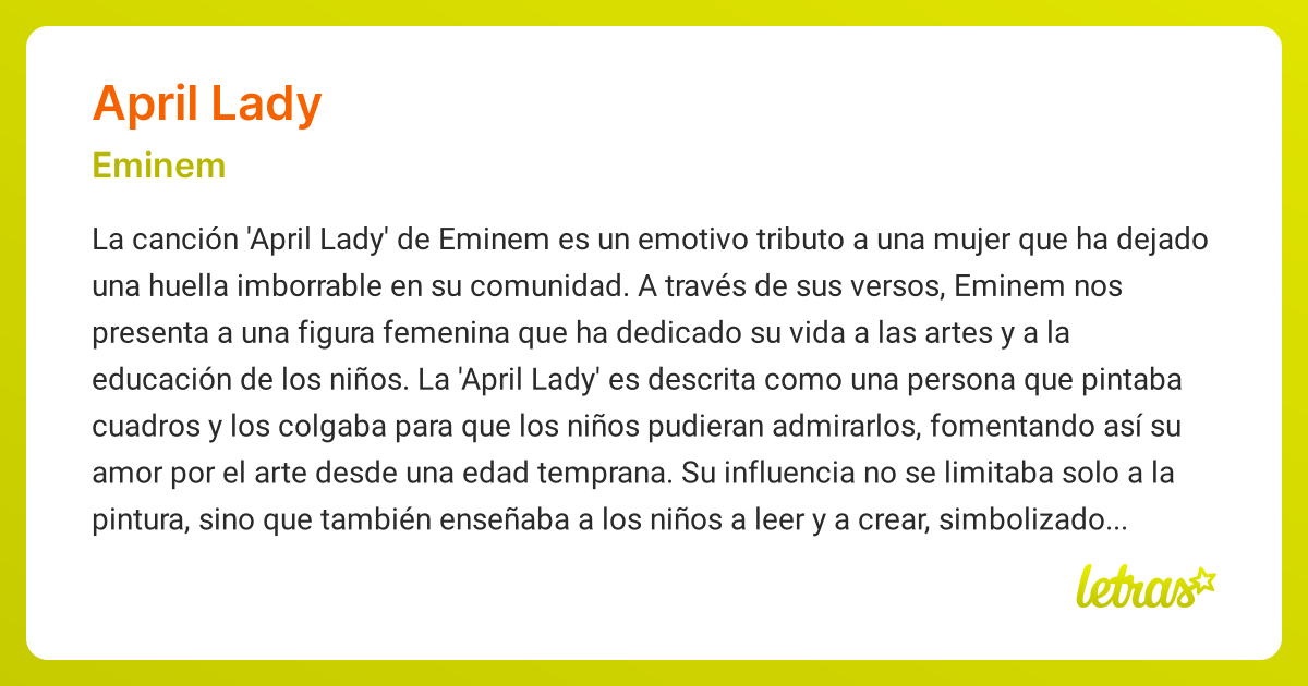 Significado de la canción APRIL LADY (Eminem) - LETRAS.COM