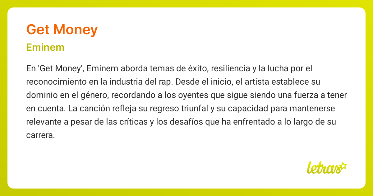 Significado de la canción GET MONEY (Eminem) - LETRAS.COM