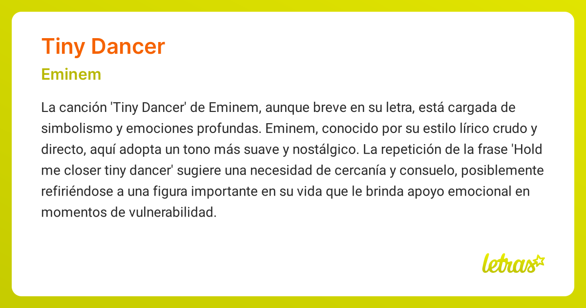 Significado de la canción TINY DANCER (Eminem) - LETRAS.COM