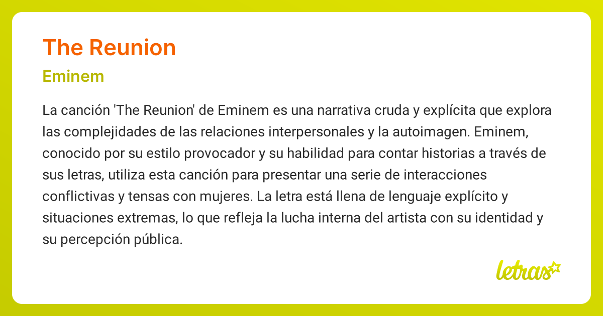 Significado de la canción THE REUNION (Eminem) - LETRAS.COM
