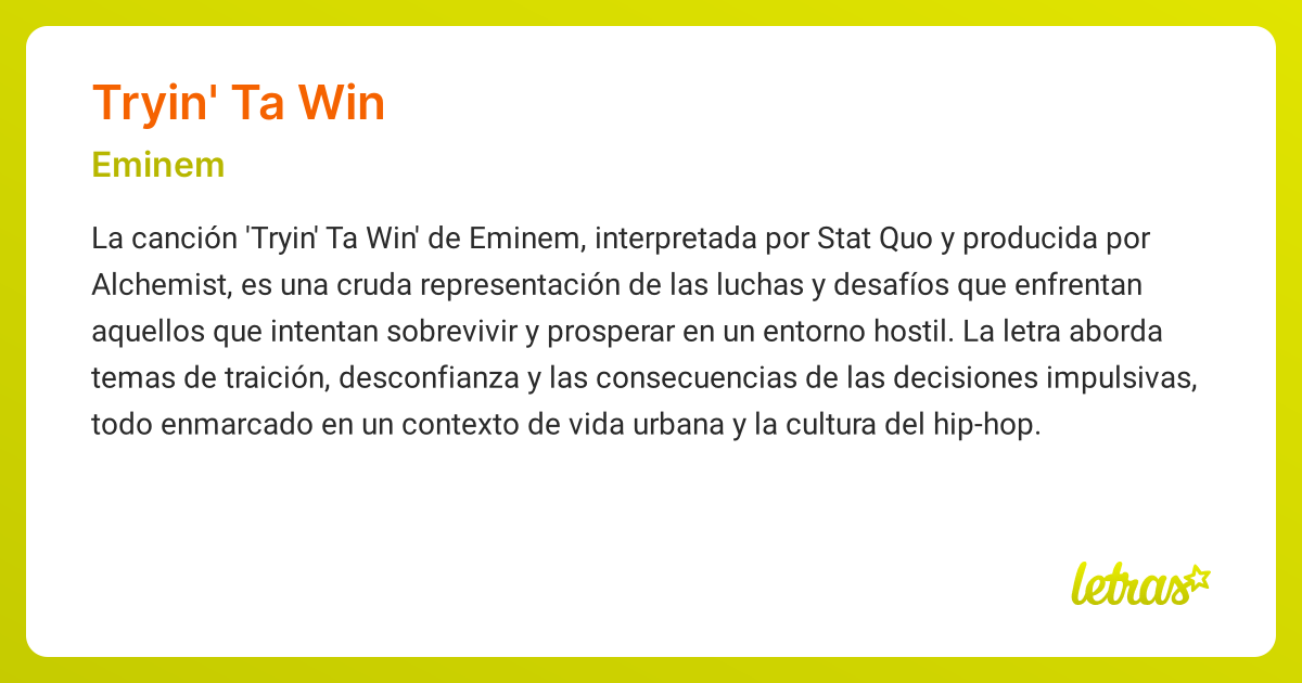 Significado de la canción TRYIN' TA WIN (Eminem) - LETRAS.COM