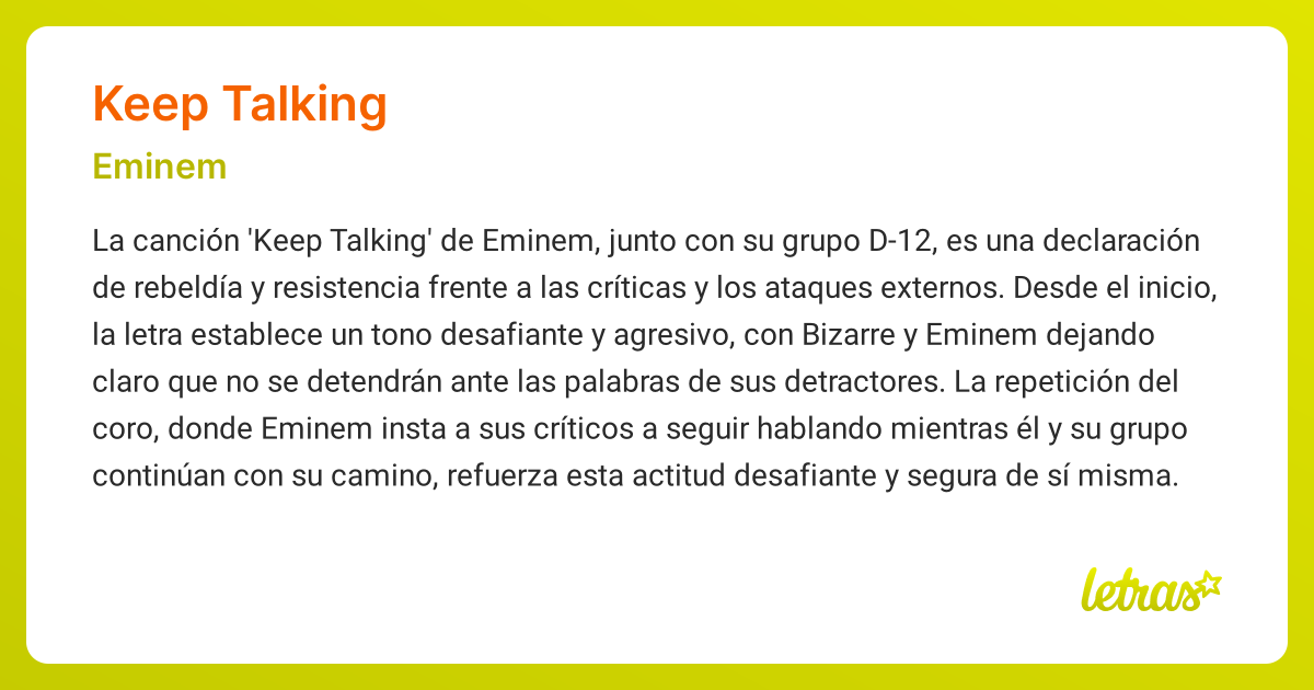 Significado de la canción KEEP TALKING (Eminem) - LETRAS.COM