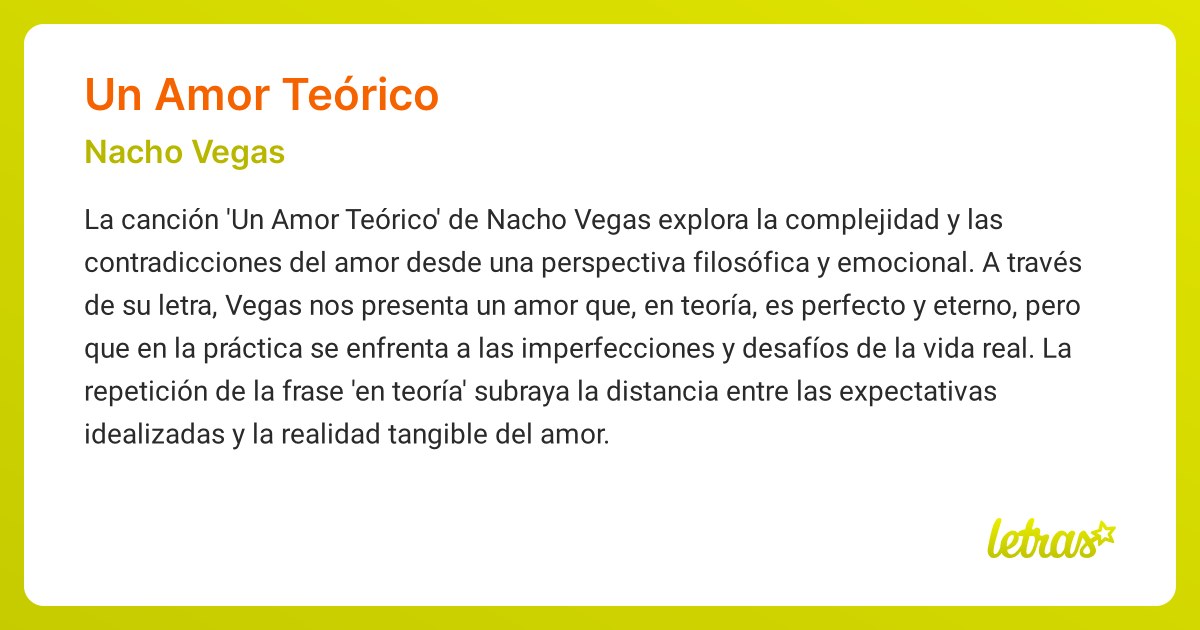 Significado de la canción UN AMOR TEÓRICO (Nacho Vegas) - LETRAS.COM