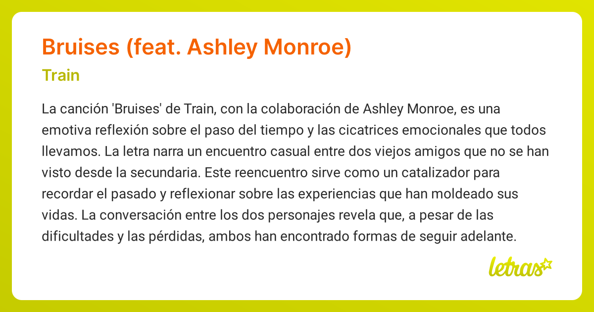 Significado de la canción BRUISES (FEAT. ASHLEY MONROE) (Train ...