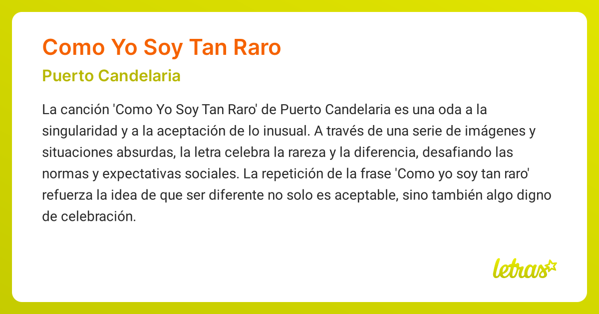 Significado de la canción COMO YO SOY TAN RARO (Puerto Candelaria ...