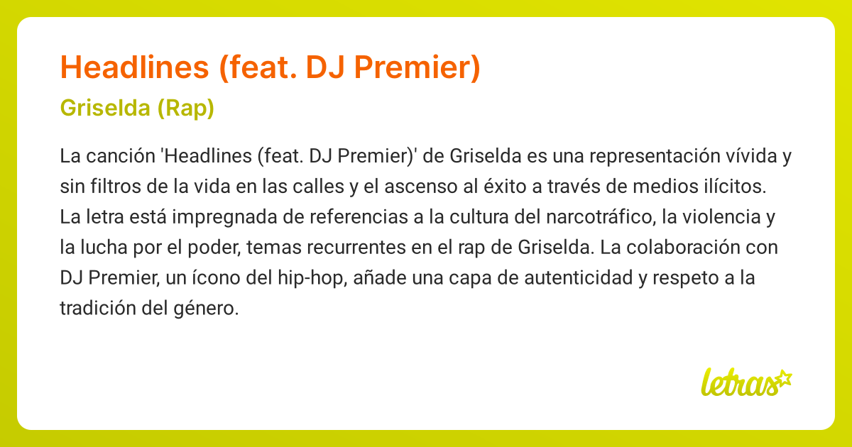 Significado de la canción HEADLINES (FEAT. DJ PREMIER) (Griselda (Rap ...