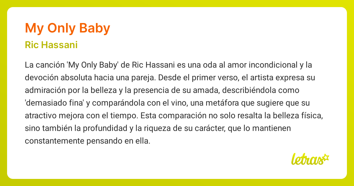 Significado de la canción MY ONLY BABY (Ric Hassani) - LETRAS.COM