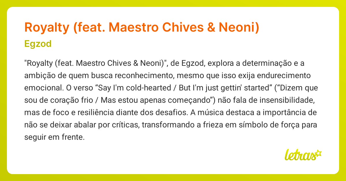 Significado da música Royalty (feat. Maestro Chives & Neoni) (Egzod ...