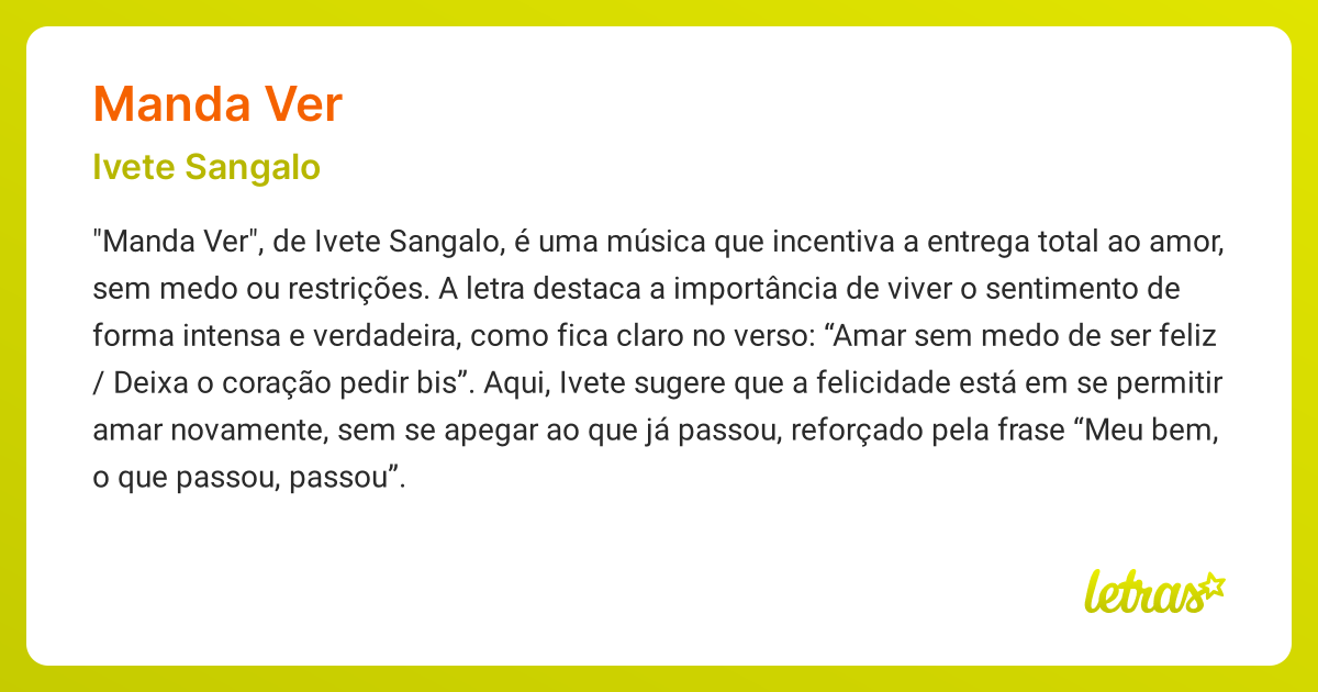 Significado da música MANDA VER (Ivete Sangalo) - LETRAS.MUS.BR