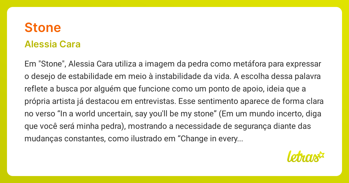 Significado da música STONE (Alessia Cara) - LETRAS.MUS.BR