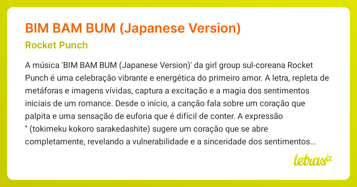 Significado da música BIM BAM BUM (JAPANESE VERSION) (Rocket Punch ...