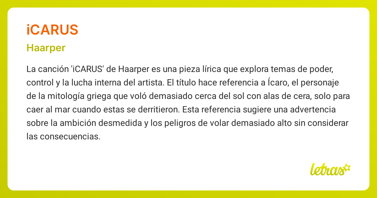 Significado de la canción ICARUS (Haarper) - LETRAS.COM