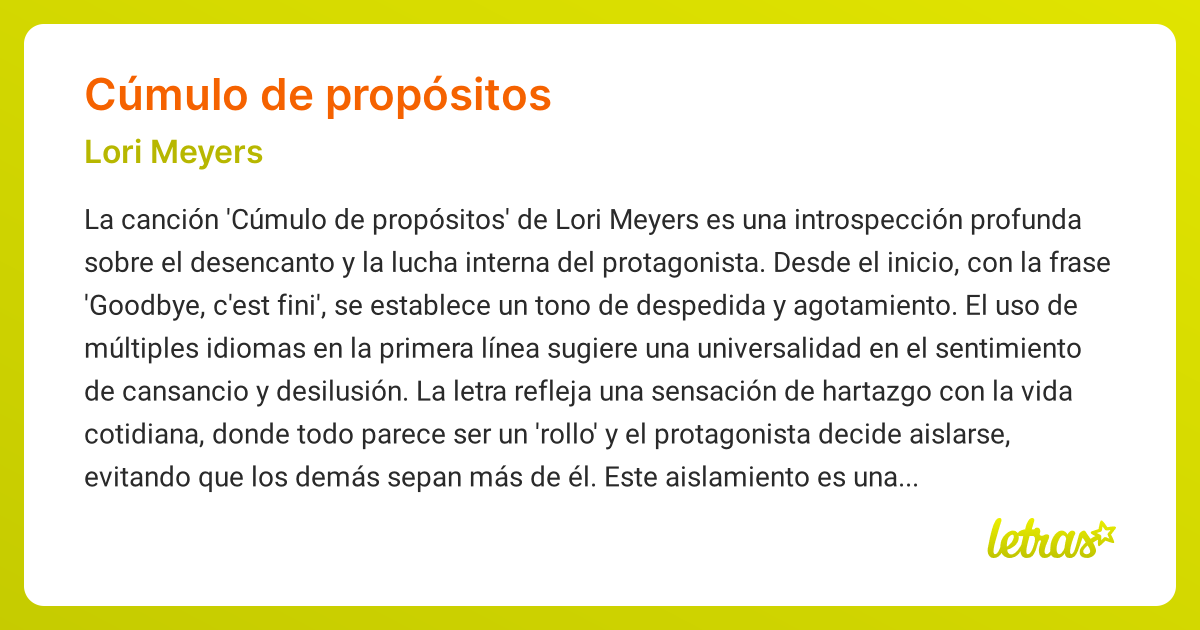 Significado de la canción CÚMULO DE PROPÓSITOS (Lori Meyers) - LETRAS.COM