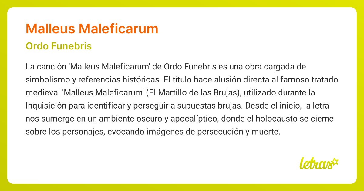 Significado de la canción MALLEUS MALEFICARUM (Ordo Funebris) - LETRAS.COM