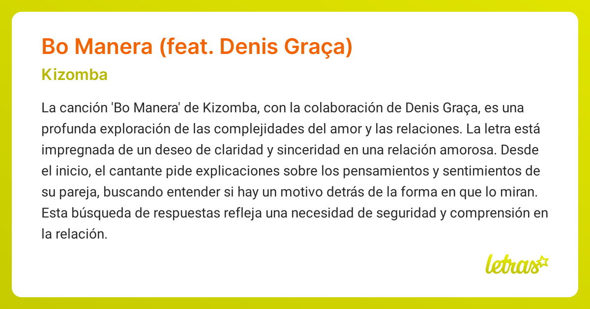 Significado de la canción BO MANERA (FEAT. DENIS GRAÇA) (Kizomba ...