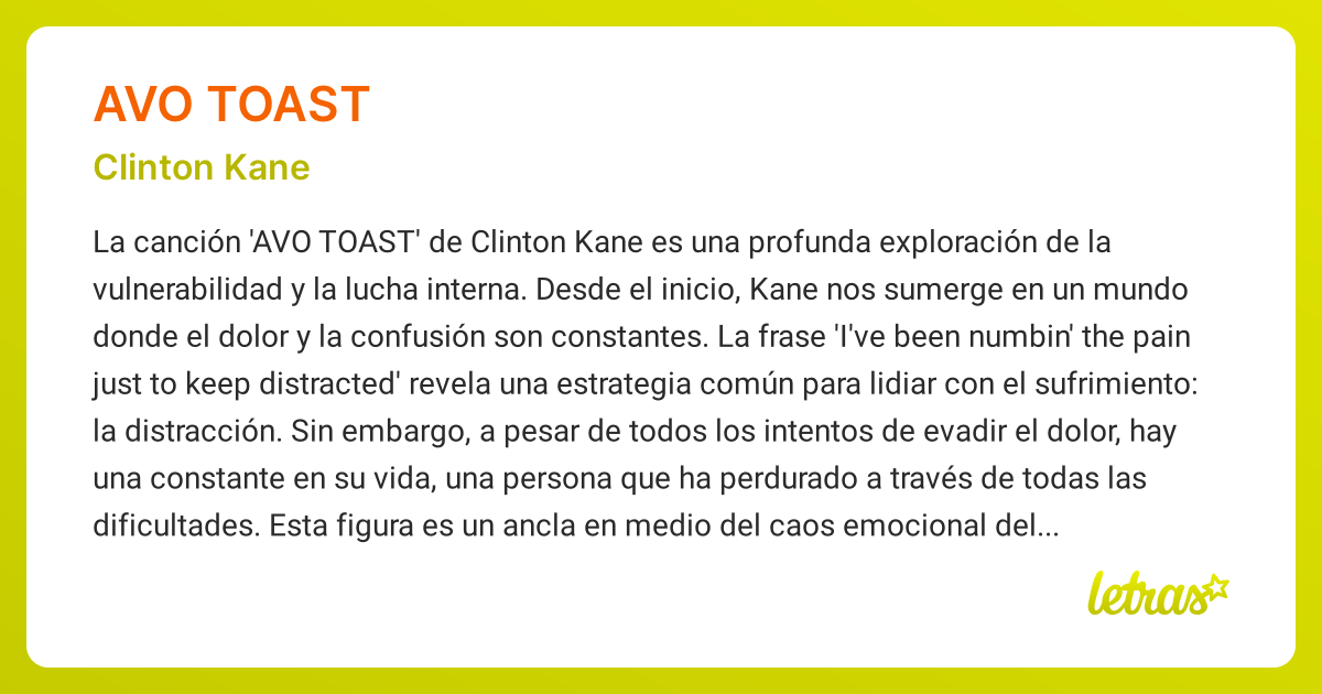 Significado de la canción AVO TOAST (Clinton Kane) - LETRAS.COM