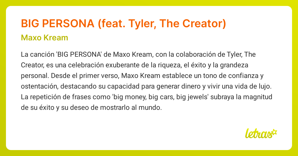 Significado de la canción BIG PERSONA (feat. Tyler, The Creator) (Maxo ...