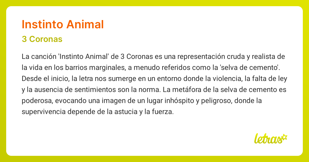 Significado de la canción INSTINTO ANIMAL (3 Coronas) - LETRAS.COM