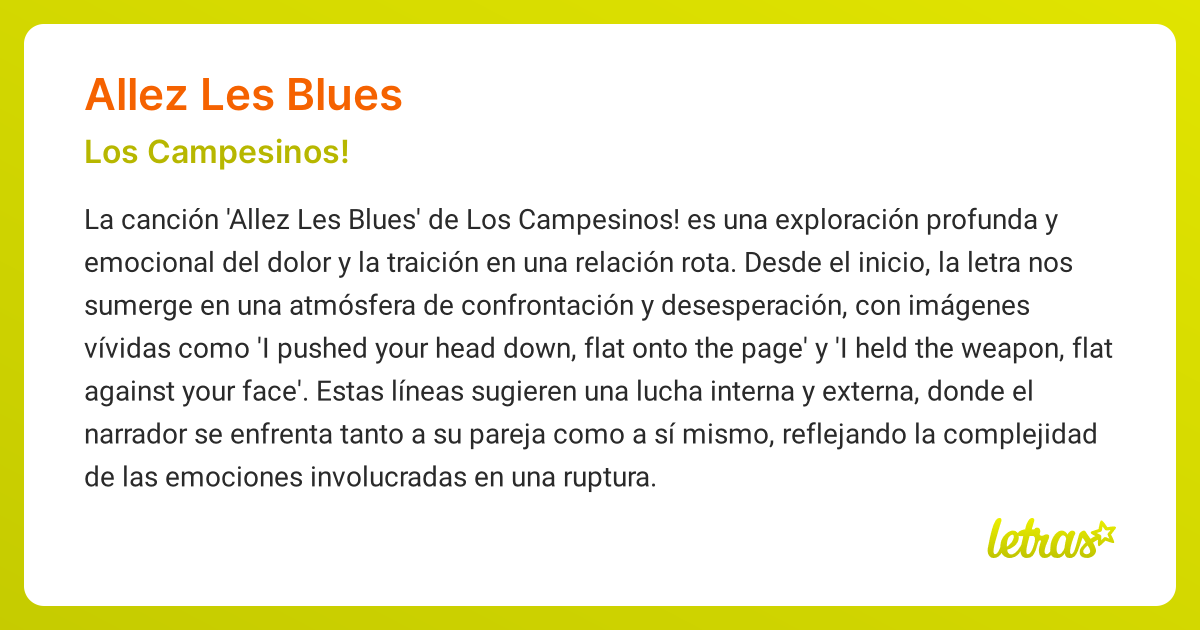 Significado de la canción ALLEZ LES BLUES (Los Campesinos!) - LETRAS.COM
