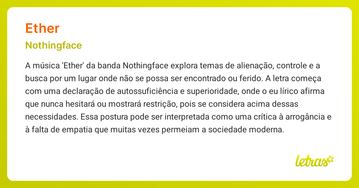 Significado da música ETHER (Nothingface) - LETRAS.MUS.BR