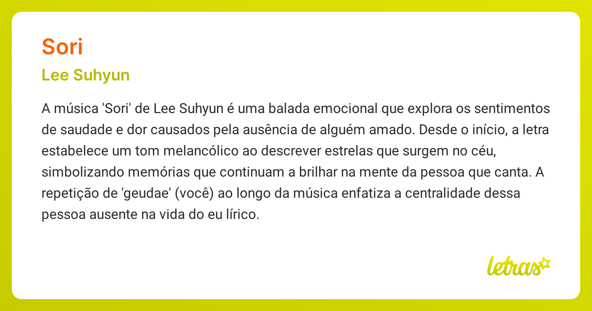 Significado da música SORI (Lee Suhyun) - LETRAS.MUS.BR