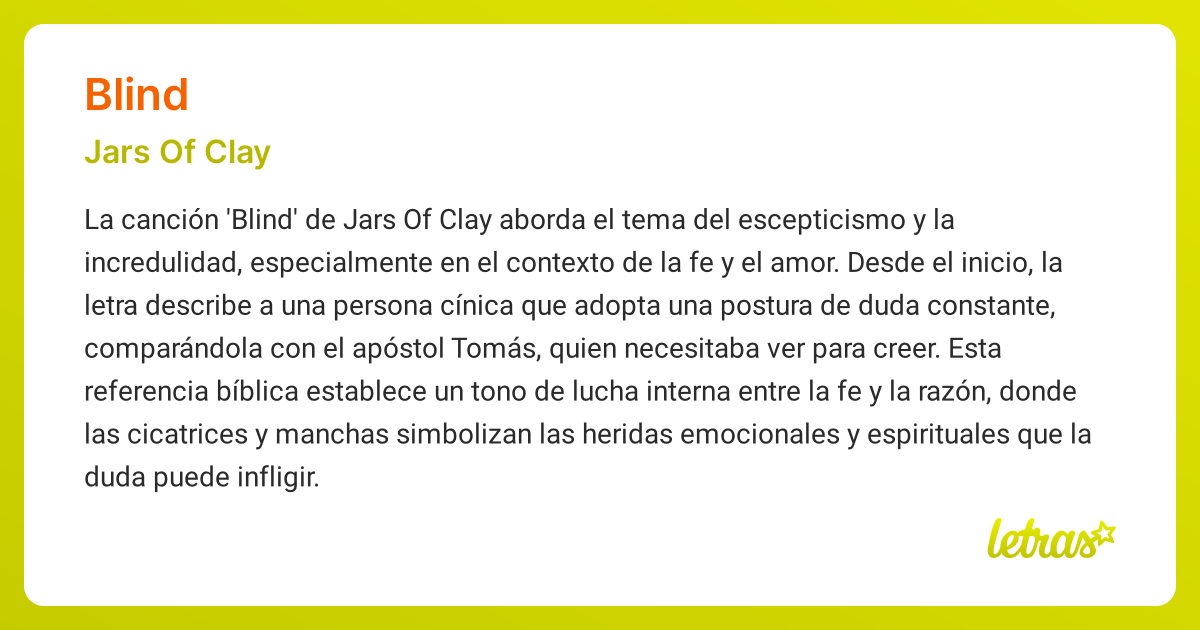 Significado de la canción BLIND (Jars Of Clay) - LETRAS.COM