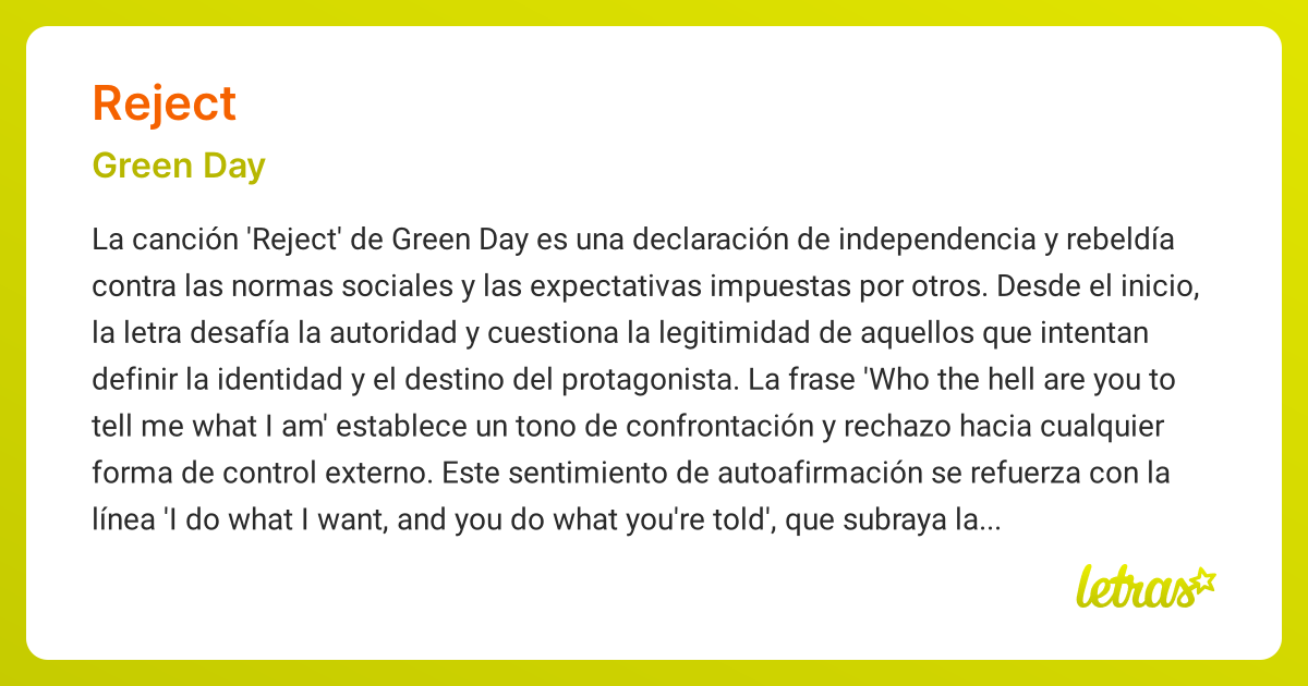 Significado de la canción REJECT (Green Day) - LETRAS.COM