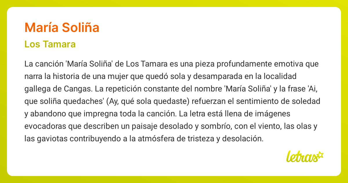 Significado de la canción MARÍA SOLIÑA (Los Tamara) - LETRAS.COM