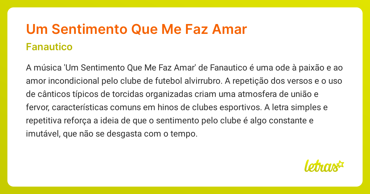 Significado da música UM SENTIMENTO QUE ME FAZ AMAR (Fanautico ...