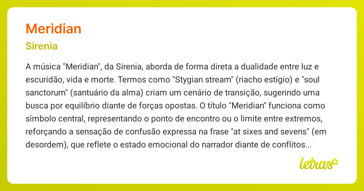 Significado da música MERIDIAN (Sirenia) - LETRAS.MUS.BR