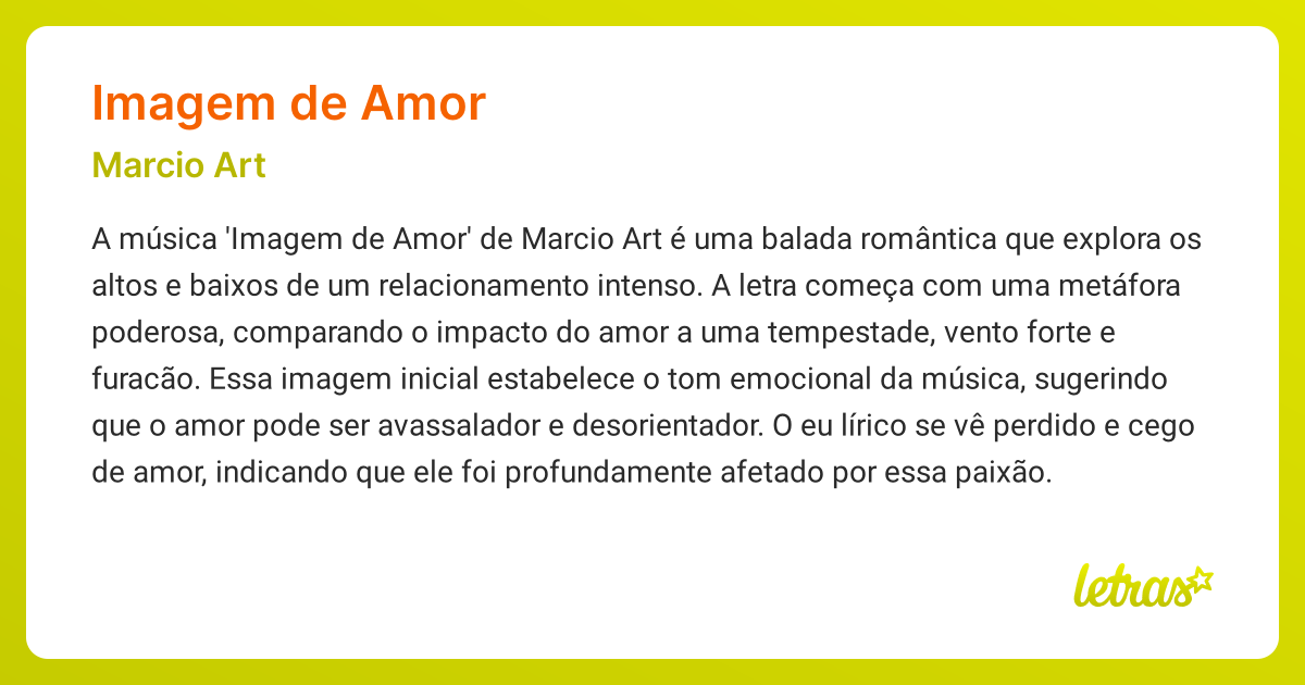 Significado da música IMAGEM DE AMOR (Marcio Art) - LETRAS.MUS.BR