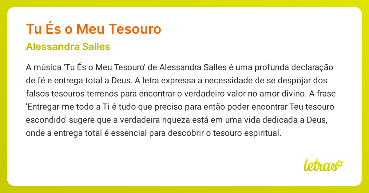 Significado da música TU ÉS O MEU TESOURO (Alessandra Salles) - LETRAS ...