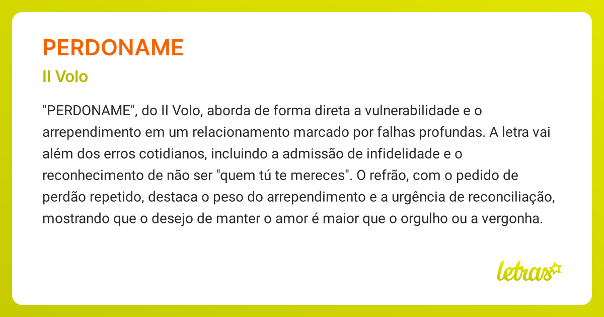Significado da música PERDONAME (Il Volo) - LETRAS.MUS.BR
