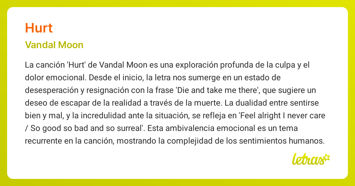 Significado de la canción HURT (Vandal Moon) - LETRAS.COM