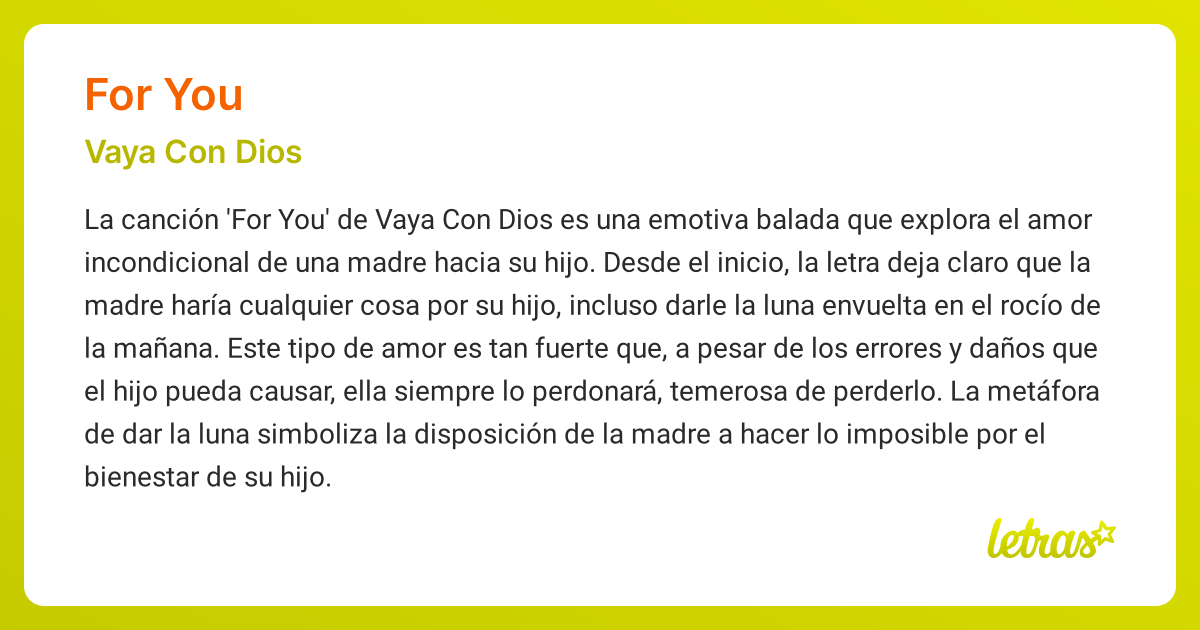 Significado de la canción FOR YOU (Vaya Con Dios) - LETRAS.COM