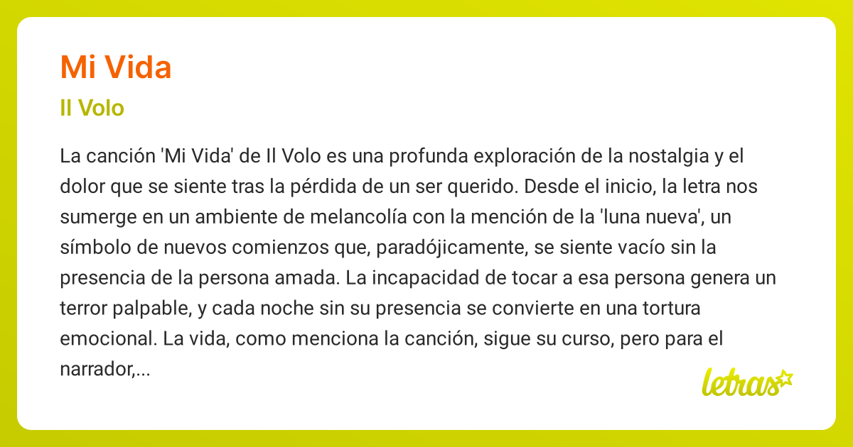Significado de la canción MI VIDA (Il Volo) - LETRAS.COM