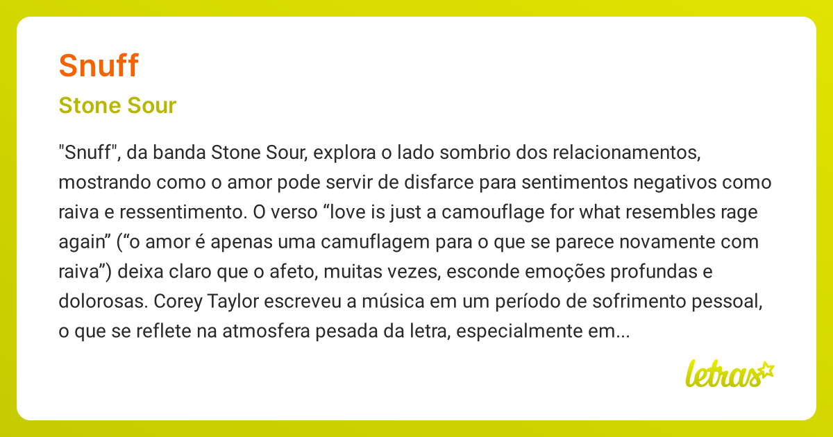 Significado da música SNUFF (Stone Sour) - LETRAS.MUS.BR