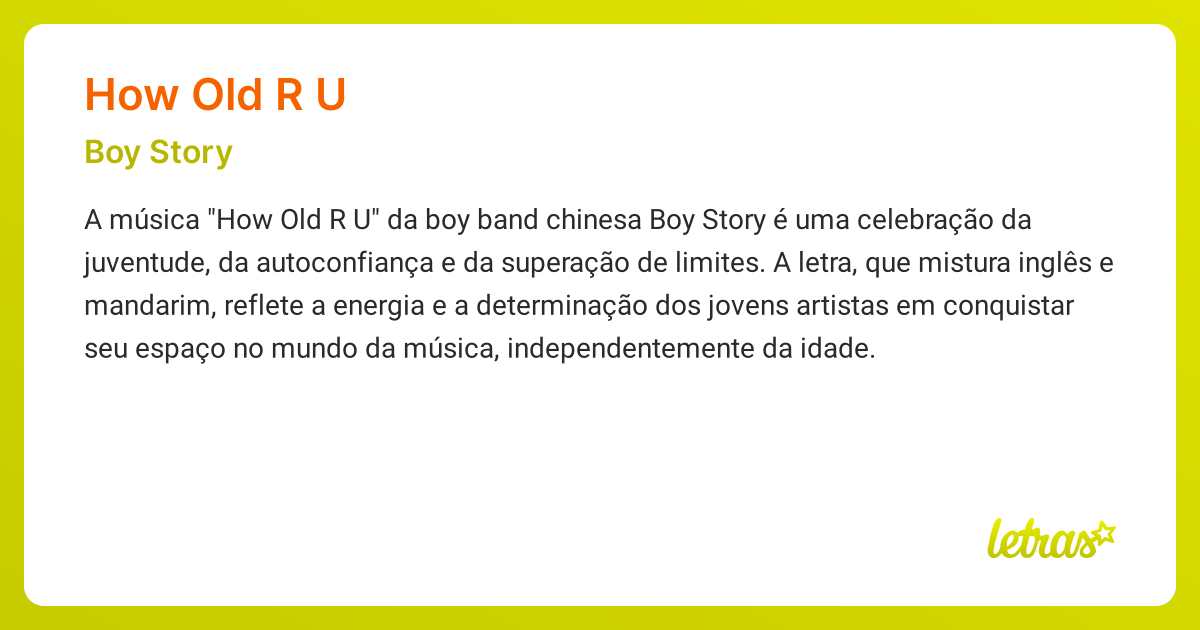 Significado da música HOW OLD R U (Boy Story) - LETRAS.MUS.BR